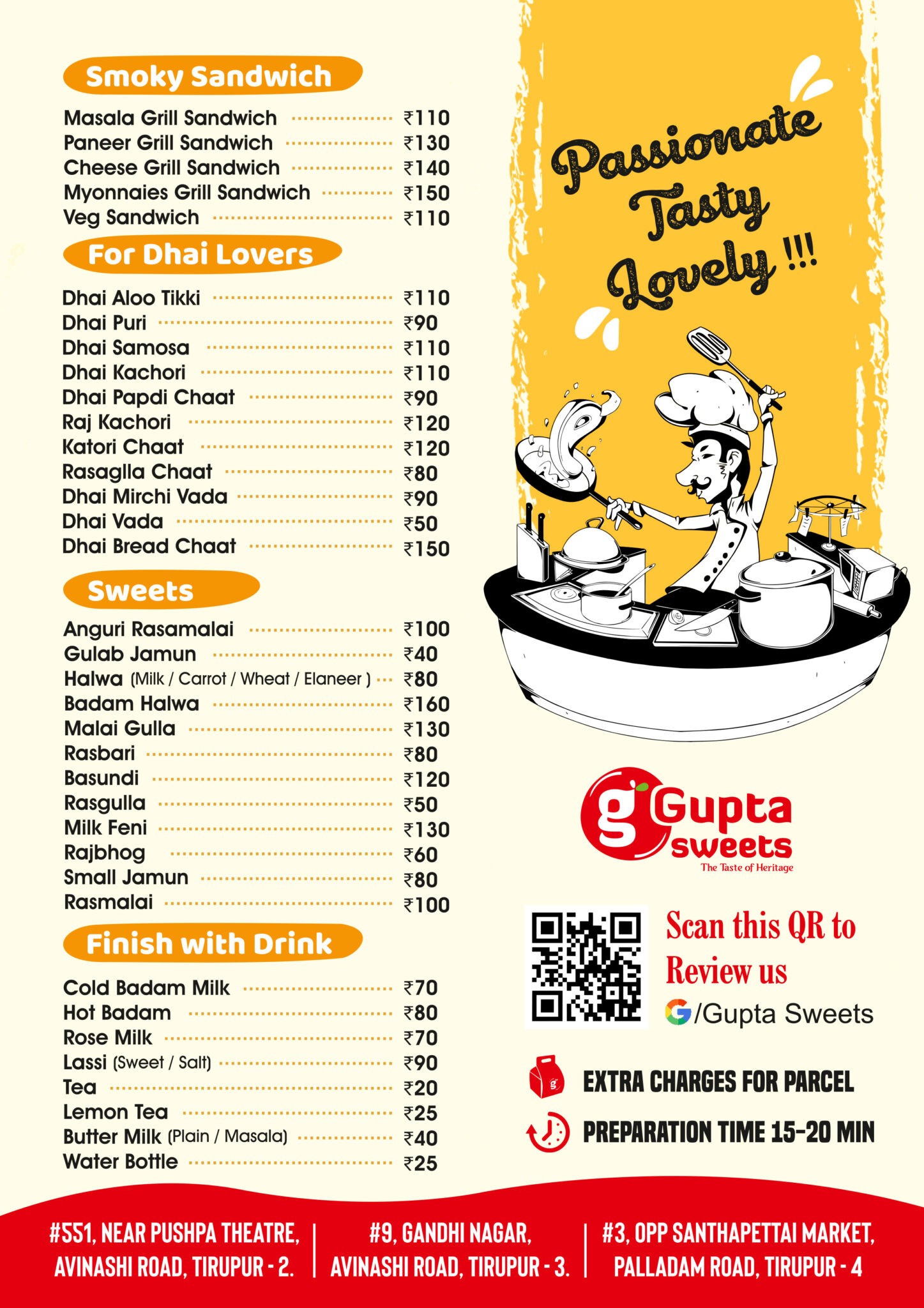 Menu - Gupta Sweets